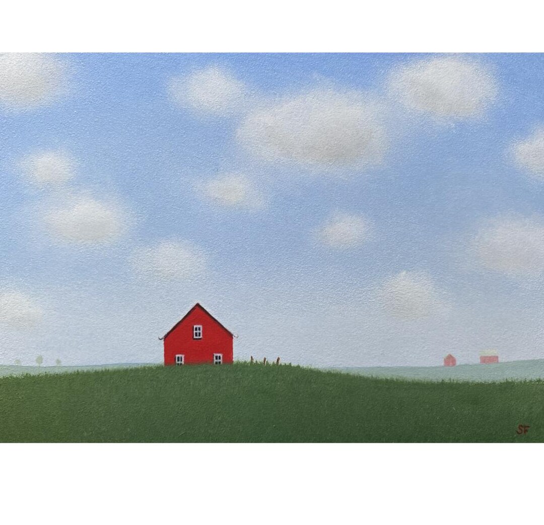 Old BARN Country FARM Landscape Painting Farm Folk Art 5 X 7" Small ...