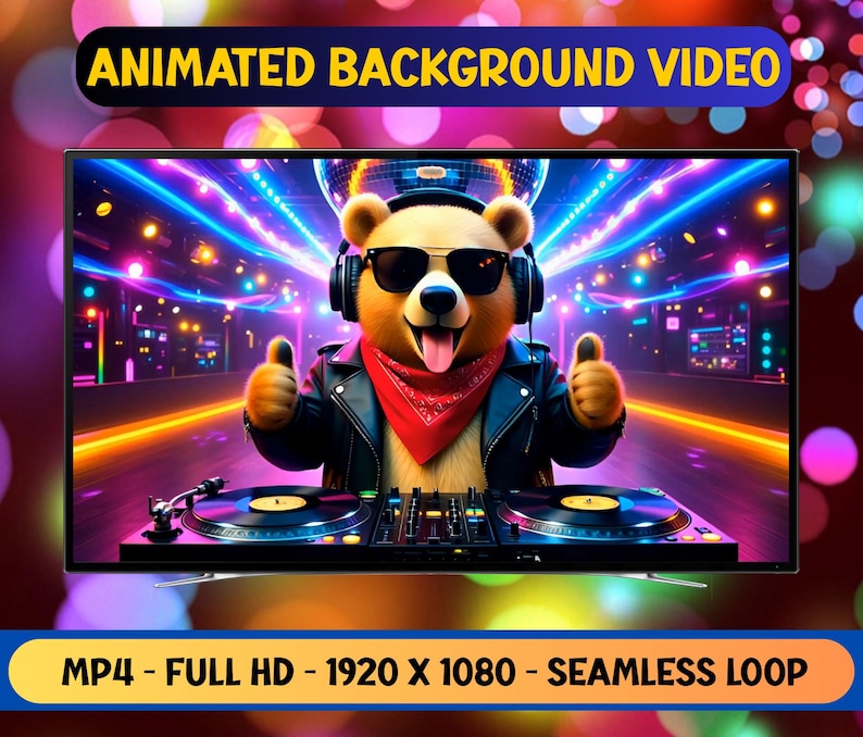 DJ Bear at the Disco - Animated Background Video - Full HD Virtual ...