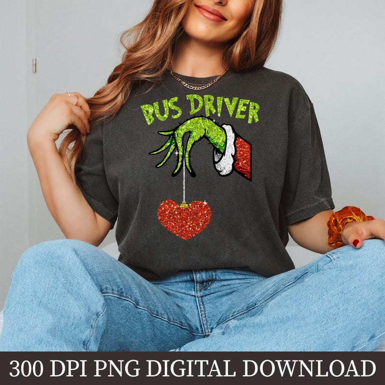 Grinch Bus Driver Christmas PNG, Holiday Heart Clipart (digital ...