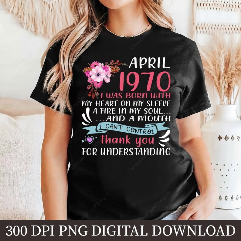 April 1970 PNG Sublimation Design, Birthday Shirt Artwork, Born in 1970 ...