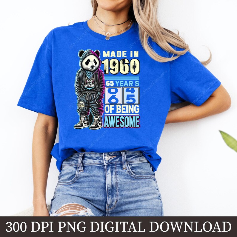 Sublimación PNG de cumpleaños de panda, hecha en 1960, clipart digital ...