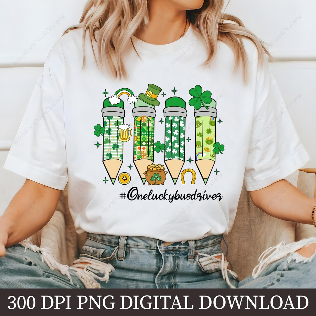 St. Patrick's Day PNG, Lucky Bus Driver Sublimation Design, Shamrock ...