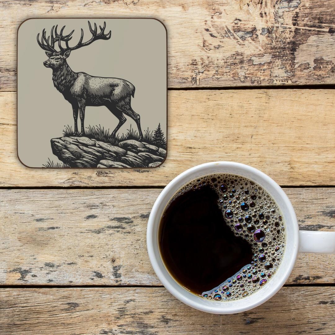 Stag Coaster Deer Coaster Beige Drink Mat Woodland Decor Hunting Lodge ...