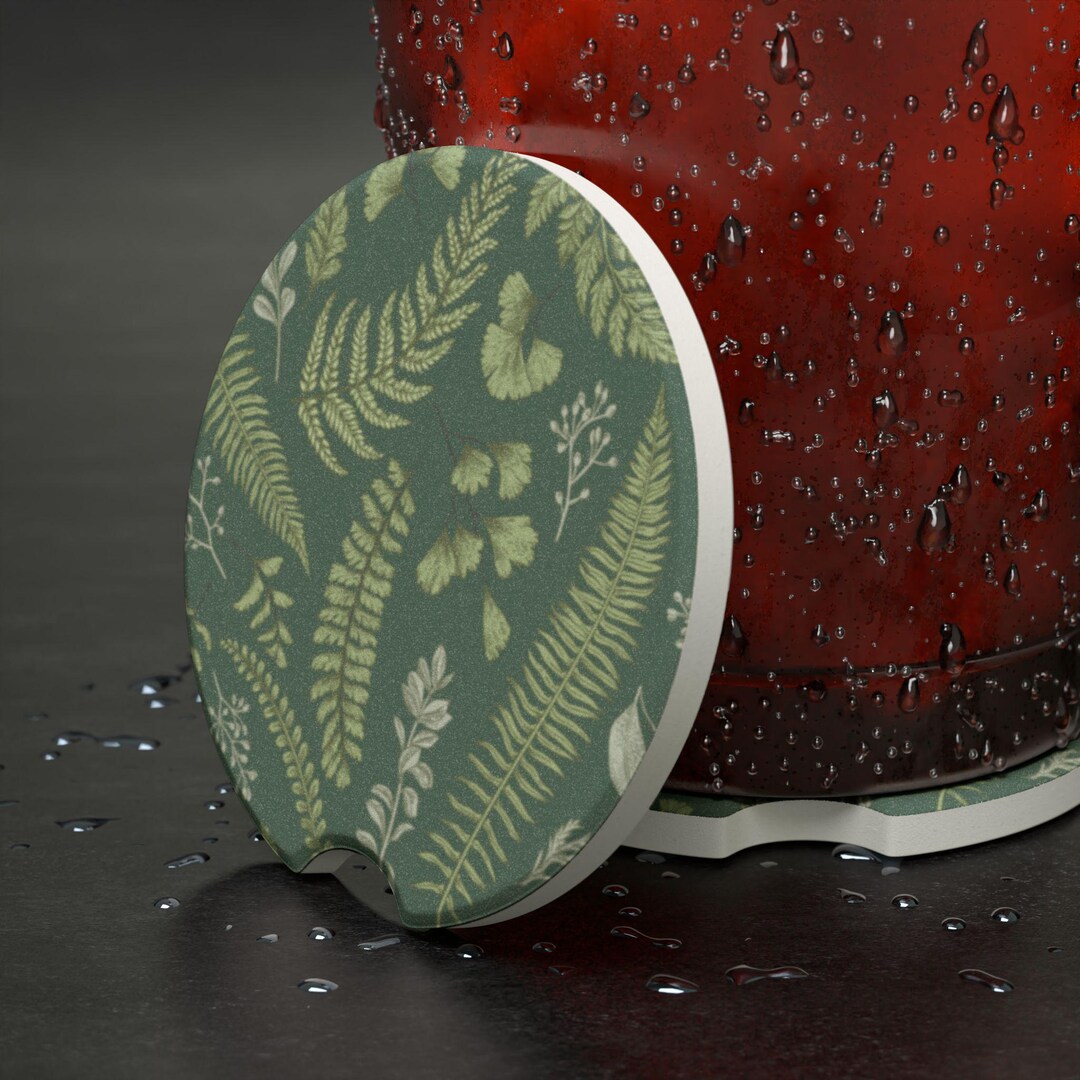 Fern Car Coaster Set Green Botanical Car Coaster Cup Holder Insert ...