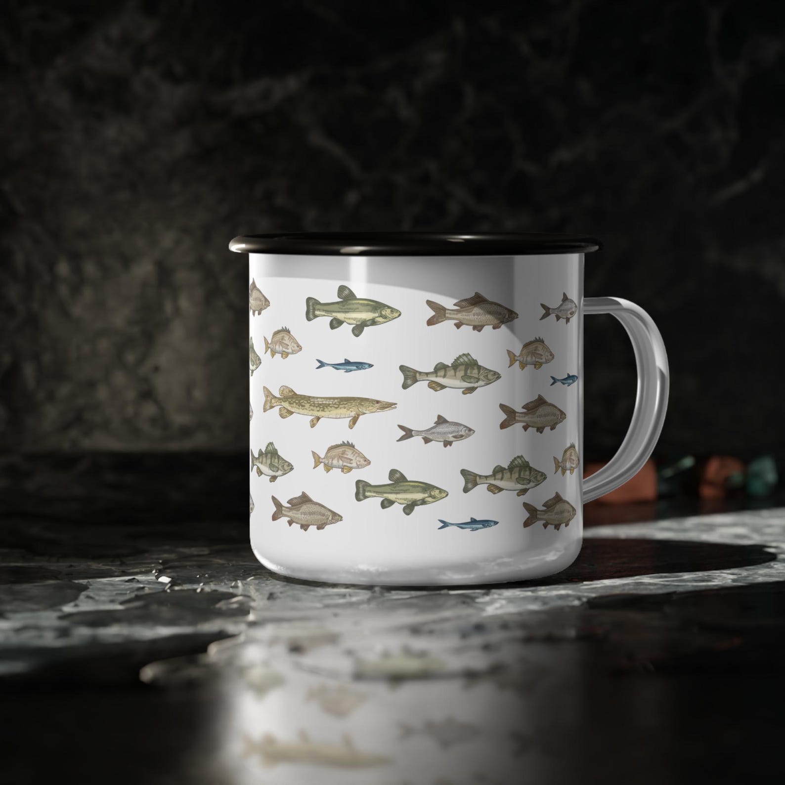 Fish Enamel Mug 12oz Nautical Camping Mug Fisherman Gift Outdoor Coffee ...