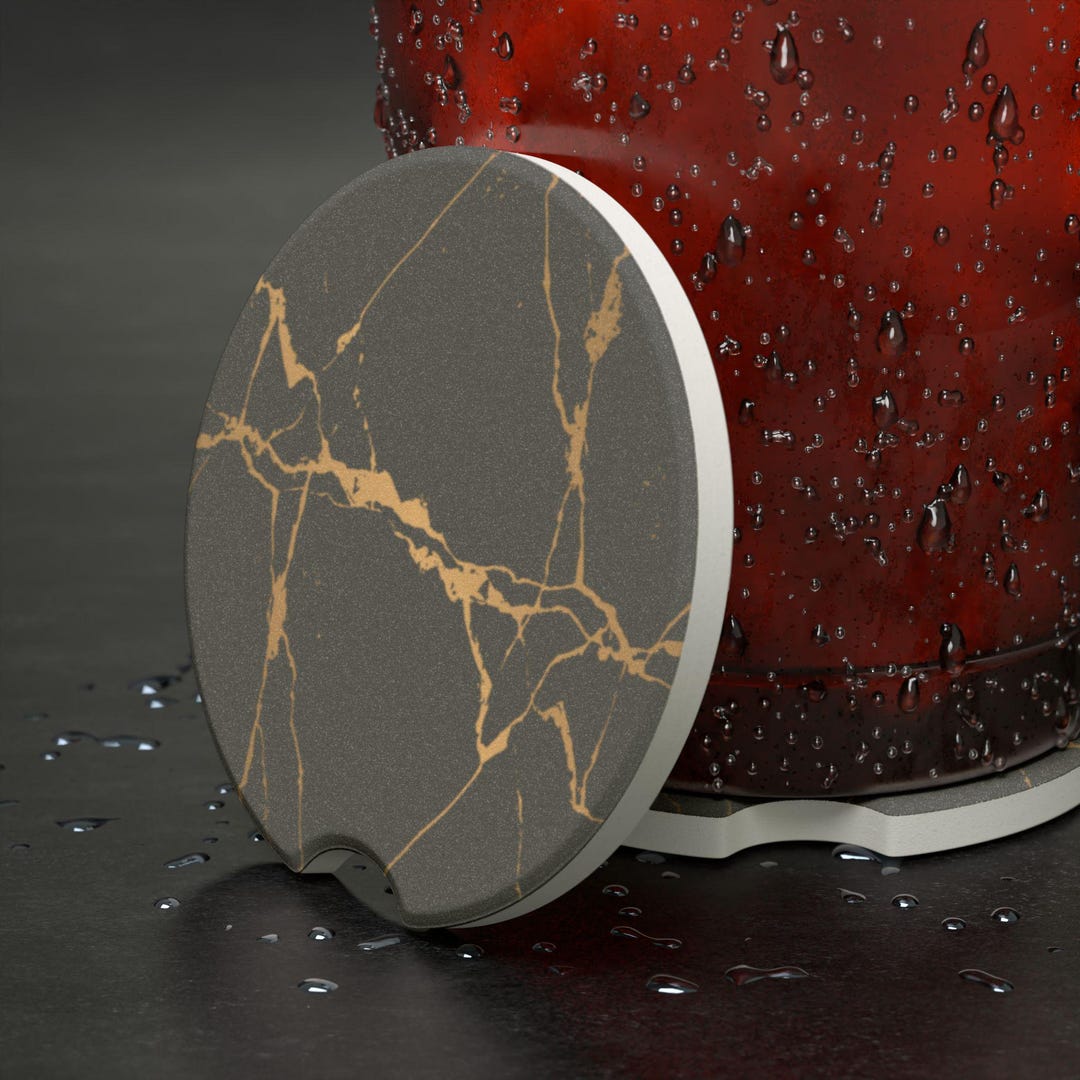 Black & Gold Marble Car Coaster Set Marble Car Coaster Cup Holder ...