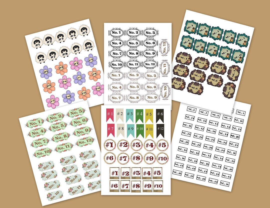 5 Sheets Digital Numbers on Labels for Junk Journals and Albums - Etsy