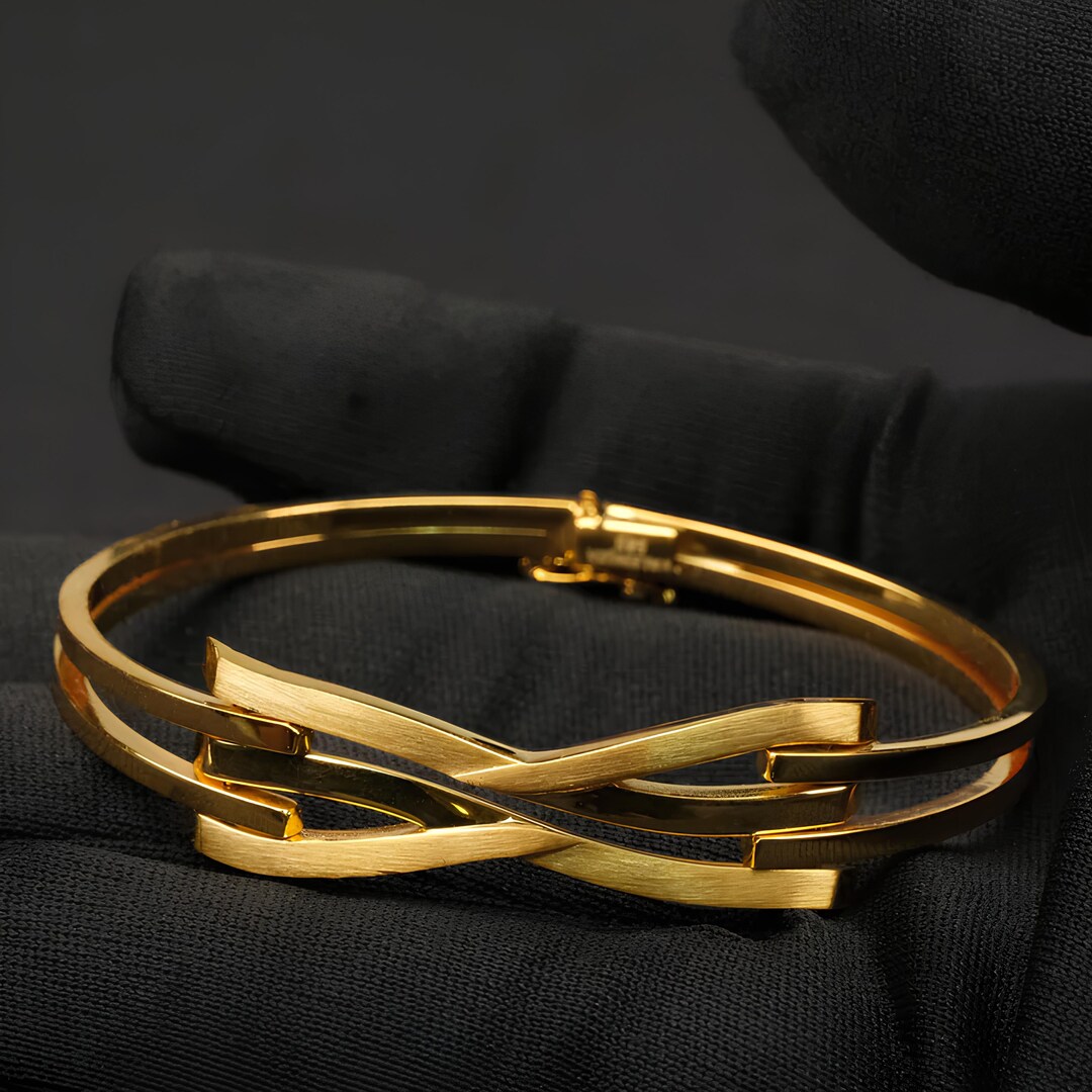 14k Gold Dorica Design Cuff Bracelet, Rib Bangle, Girf for Her ...
