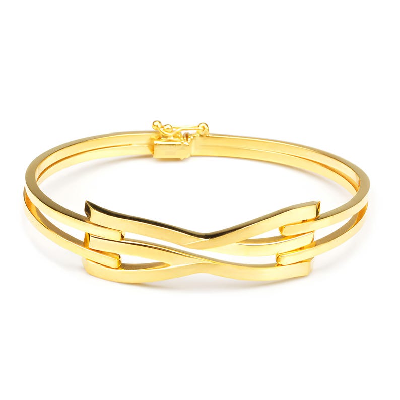 14k Gold Dorica Design Cuff Bracelet, Rib Bangle, Girf for Her ...