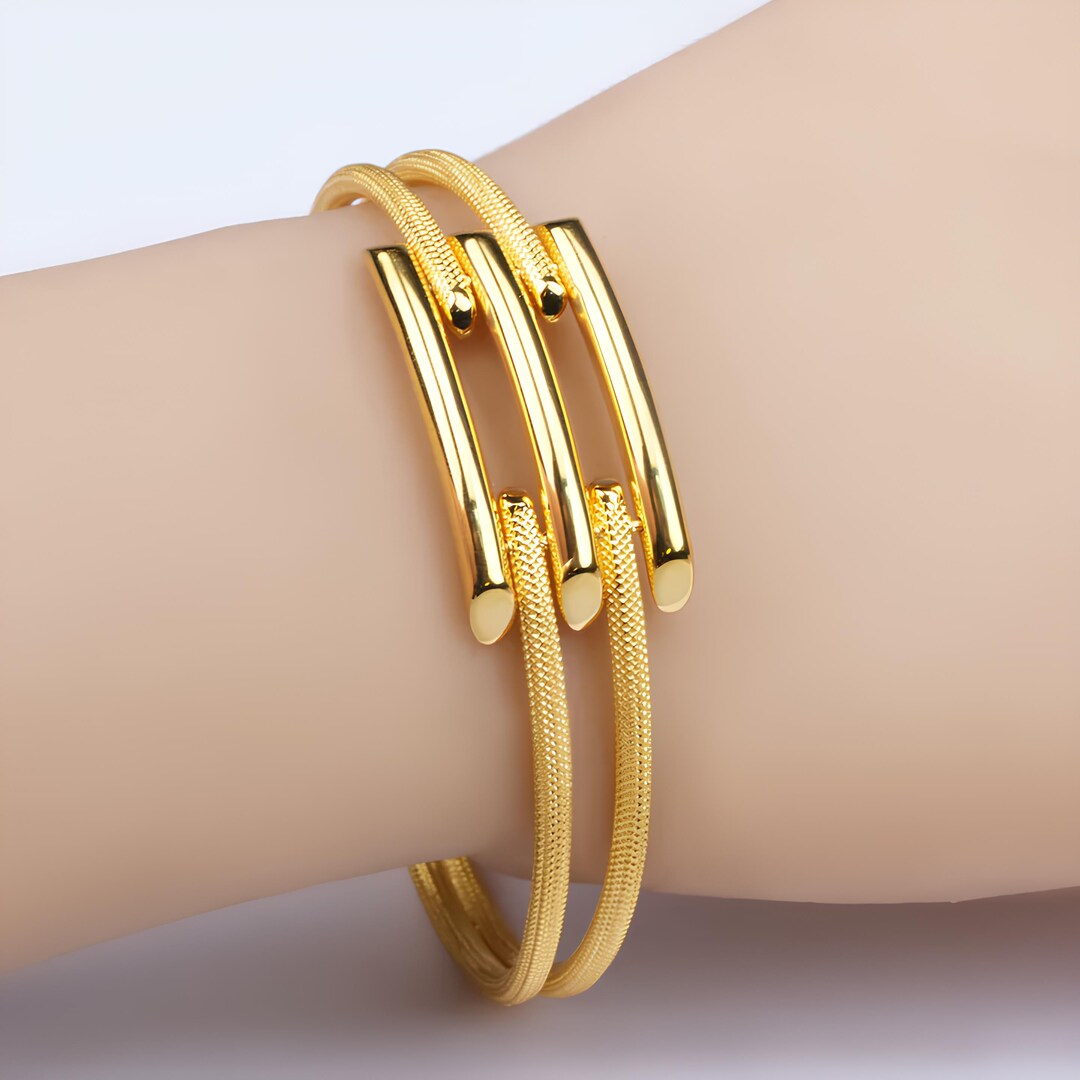 22k Gold Dorica Design Cuff Bracelet, Rib Bangle, Girf for Her ...
