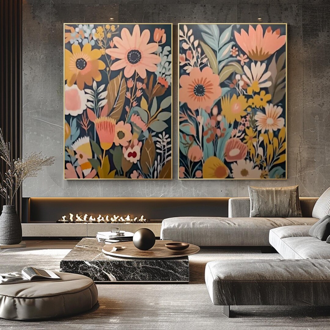 Textured Wall Art Dual Panel Oil Painting on Canvas | Diptych Large ...