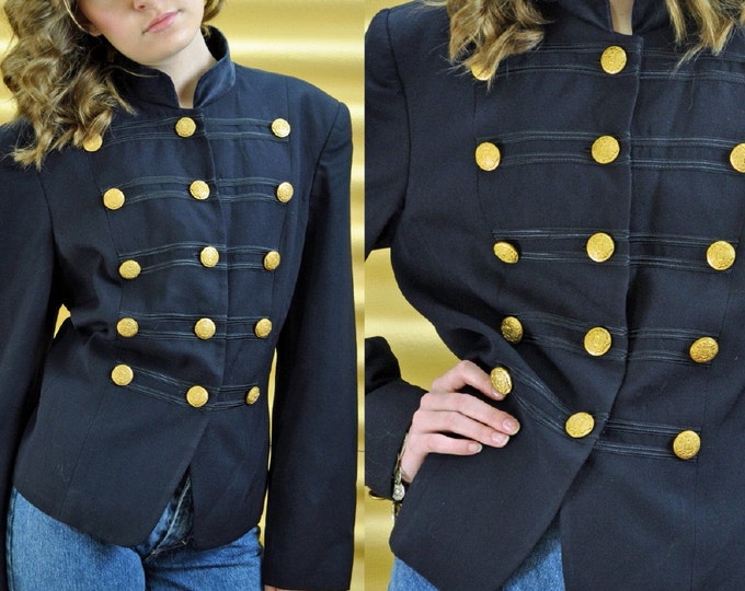 80s Vintage MILITARY Jacket / Cropped Navy Wool JACKET W/ Crested Gold ...
