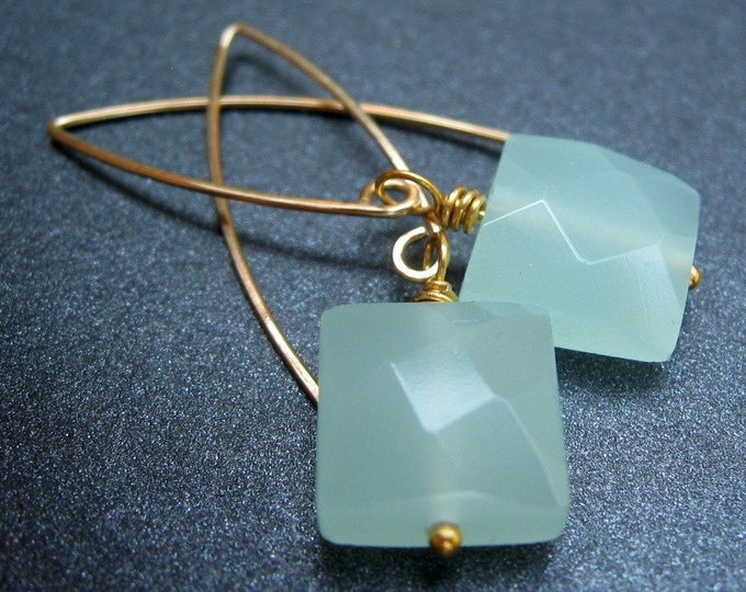 Seafoam Gemstone Earrings, Mint Green Quartz Squares, 14K Gold Filled ...