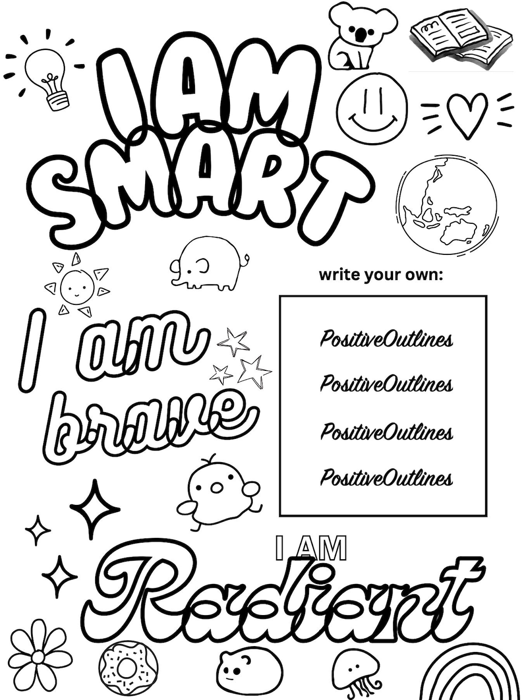 Positive Affirmation Coloring Page - Etsy