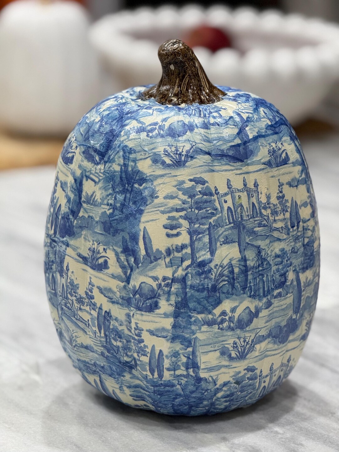 Whimsical Pumpkin, Blue Toile Design - Etsy