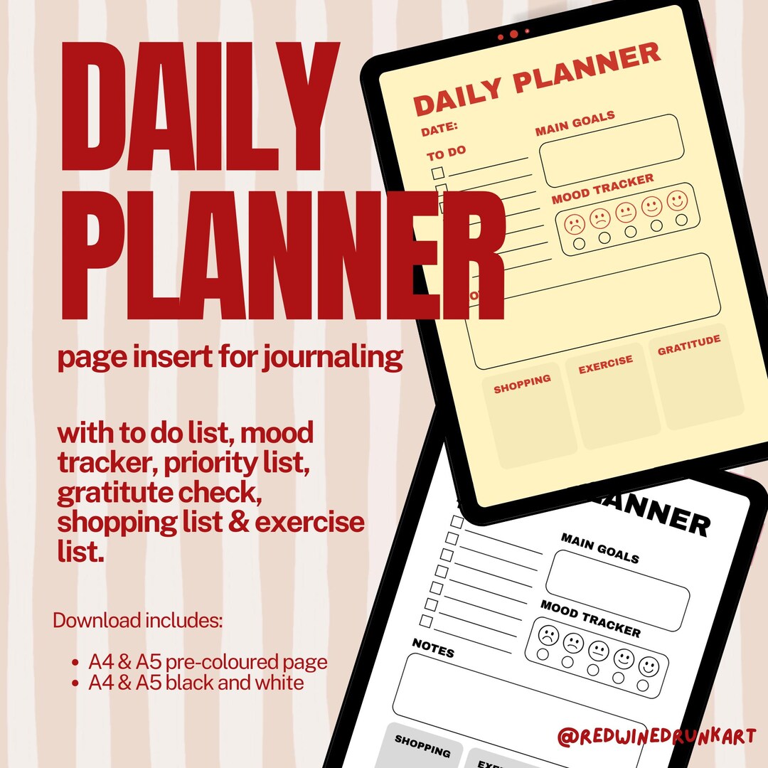 Daily Planner 2026 Printable – A4/A5 Journal Insert (color & B/W PDF ...