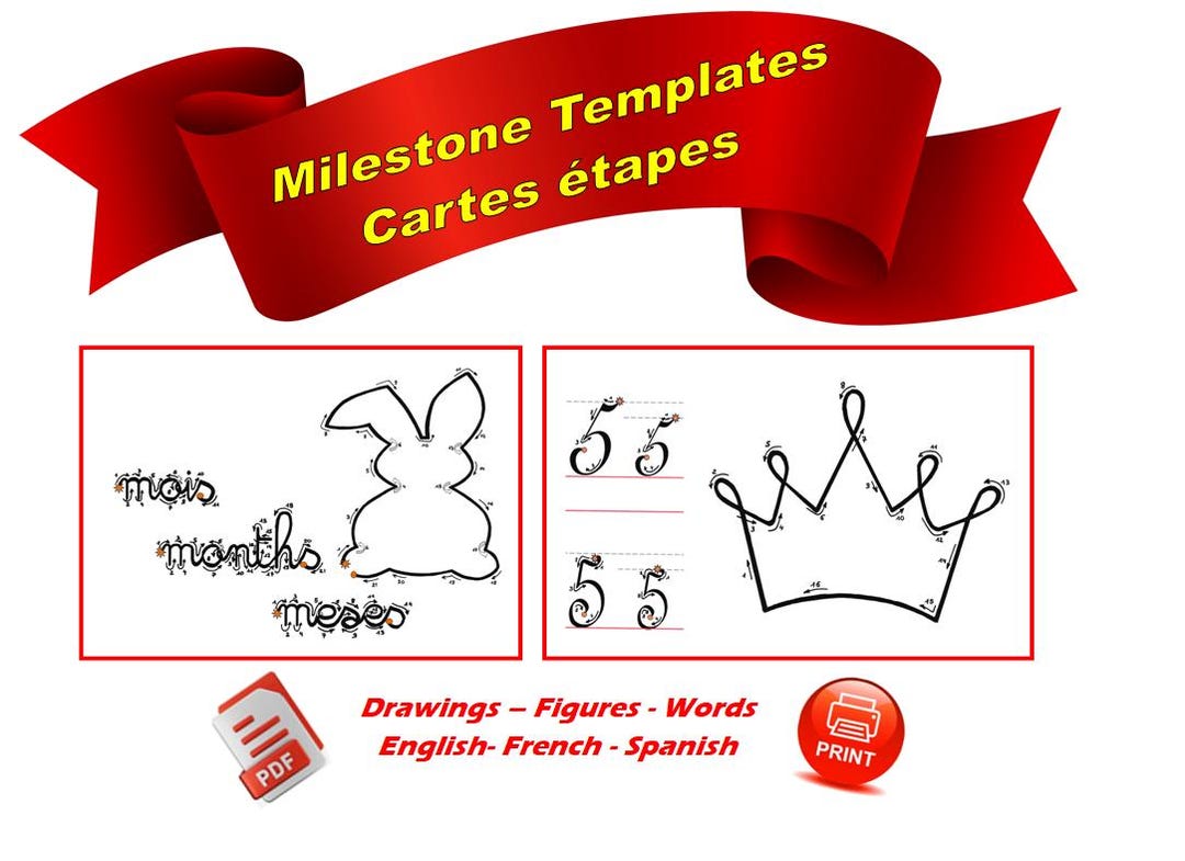 Baby Milestone Card Templates, Drawings, Numbers and Words - Etsy