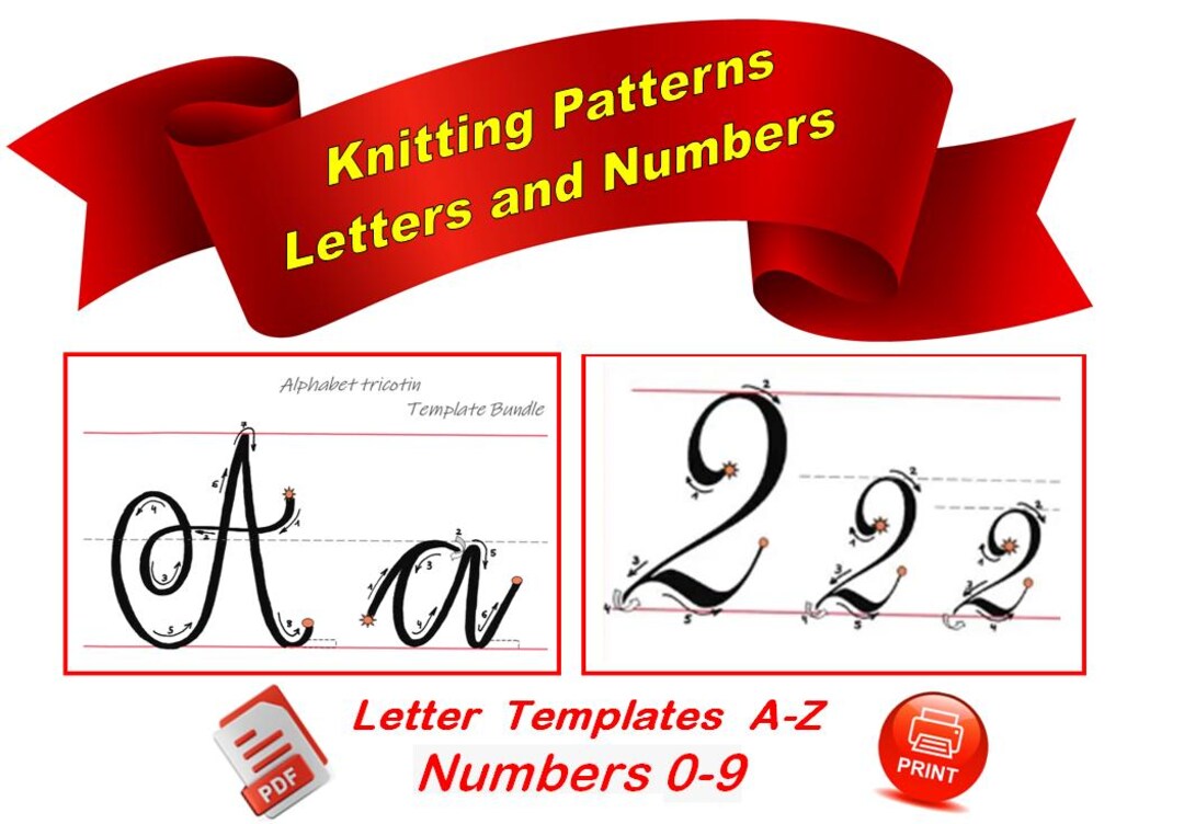 Alphabet and Numbers Knitting, Uppercase and Lowercase Letters ...