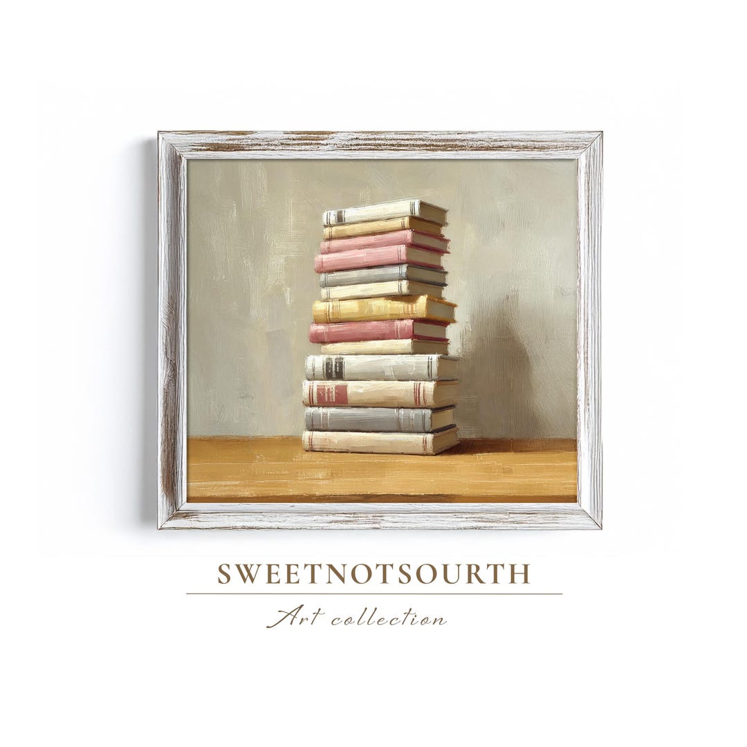 Book Stack Art Print Vintage Book Decor Book Lover Wall Art Cozy Home Decor Minimalist Book ...