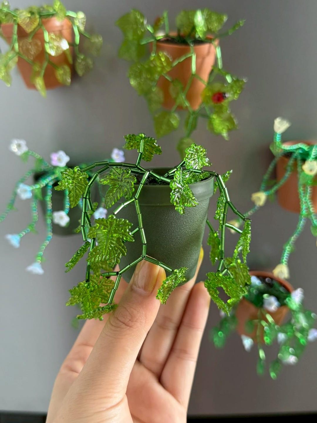 Handmade Beaded Ivy Plant Magnet: Mini Potted Vine Decor - Etsy