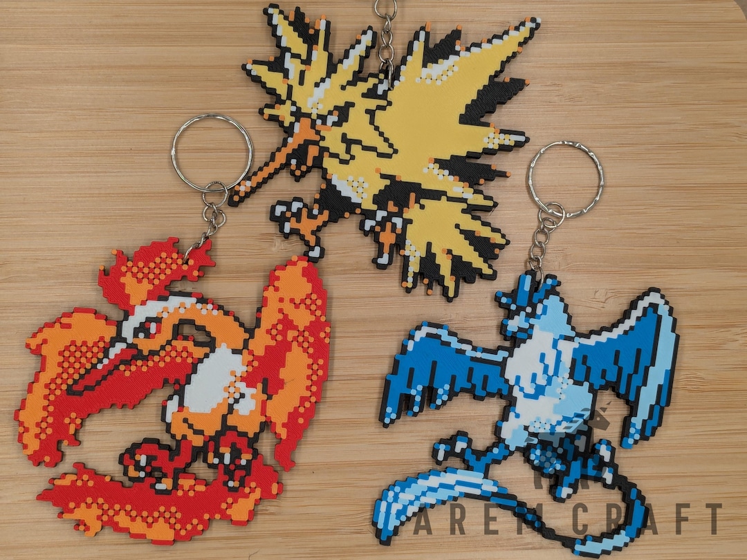 Pixel Art Pokémon Keychains Legendary Collection articuno, Moltres, and ...