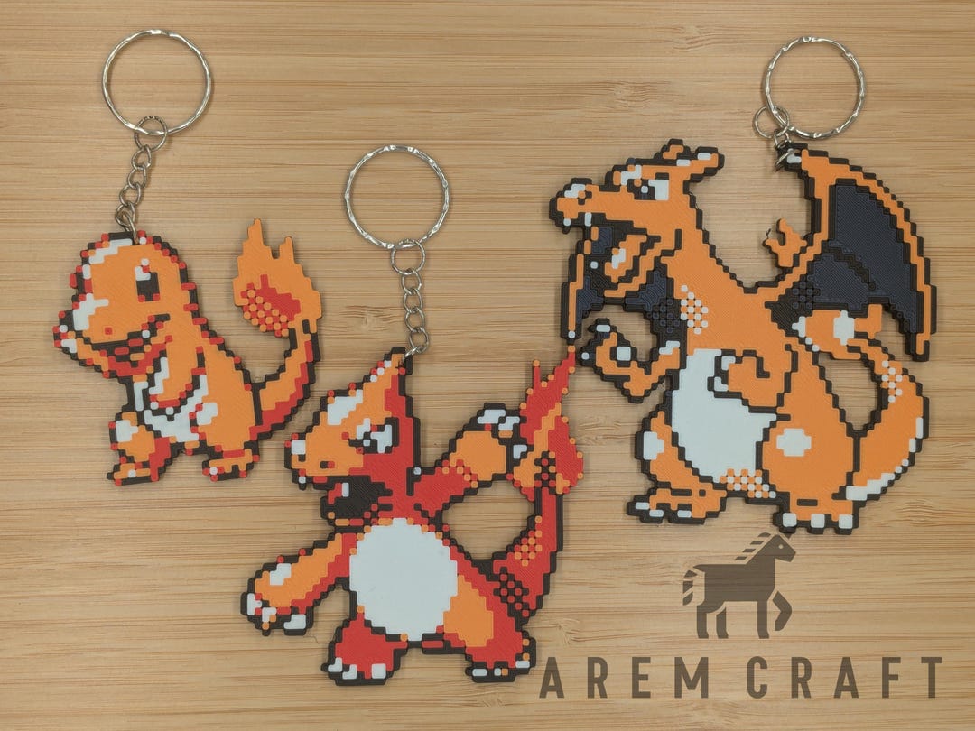 Pixel Art Pokémon Keychains Charmander, Charmeleon, and Charizard - Etsy