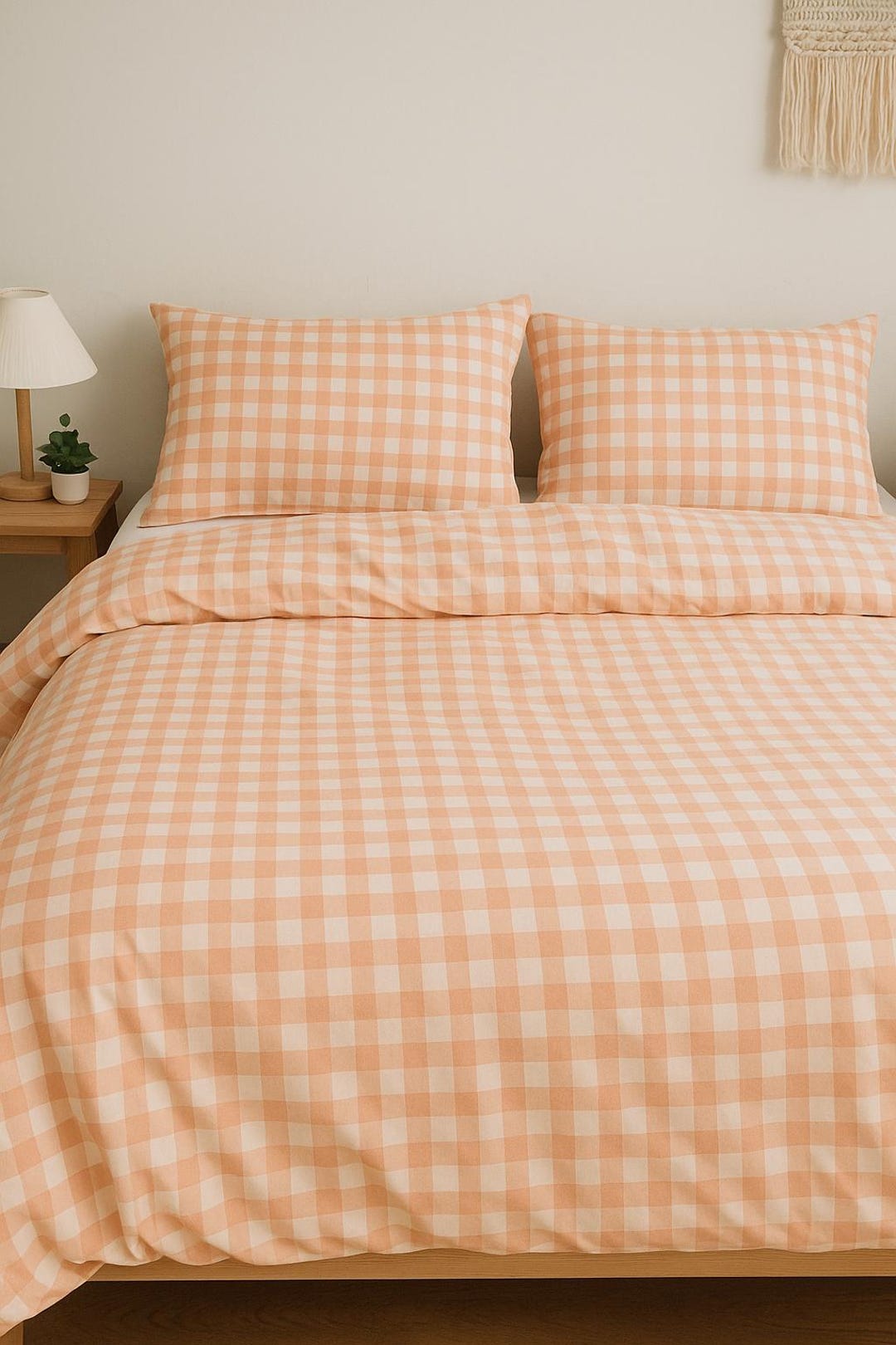 Organic Cotton Blush Pink Check Duvet Cover Set - Etsy