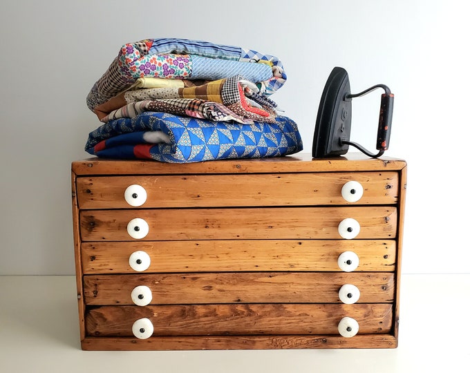 Handsome Vintage 1940s Pine THREAD CABINET, Handmade Chest of Drawers ...