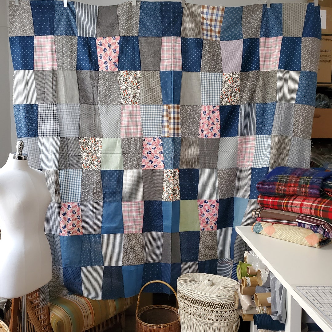 Gorgeous Antique Indigo TUMBLER QUILT TOPPER, Handmade Patchwork in ...