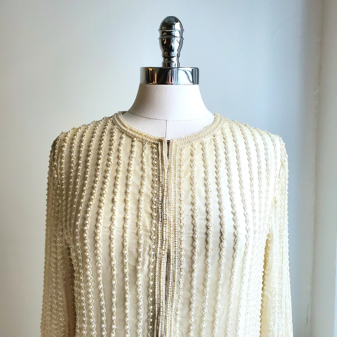 Vintage Beaded Silk Chiffon Tunic: Pearl & Bugle Bead, 36" Bust - Etsy