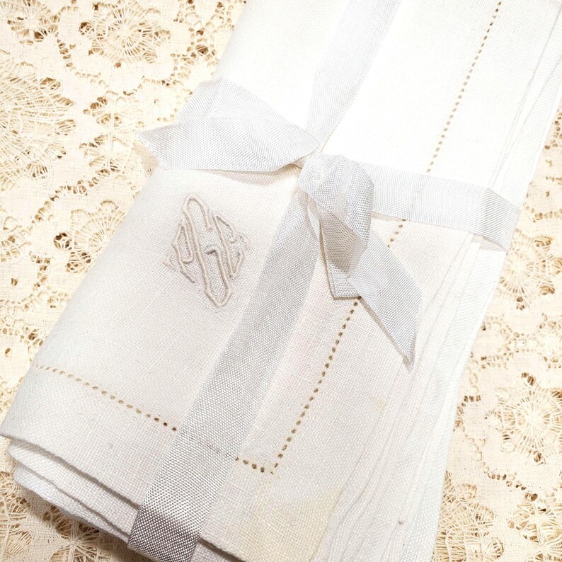 Four Antique 1920s Monogrammed "jgc" Dinner Napkins: Ivory Linen With ...