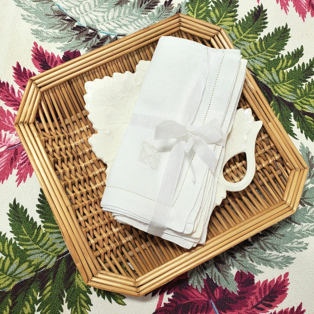 Four Antique 1920s Monogrammed "jgc" Dinner Napkins: Ivory Linen With ...