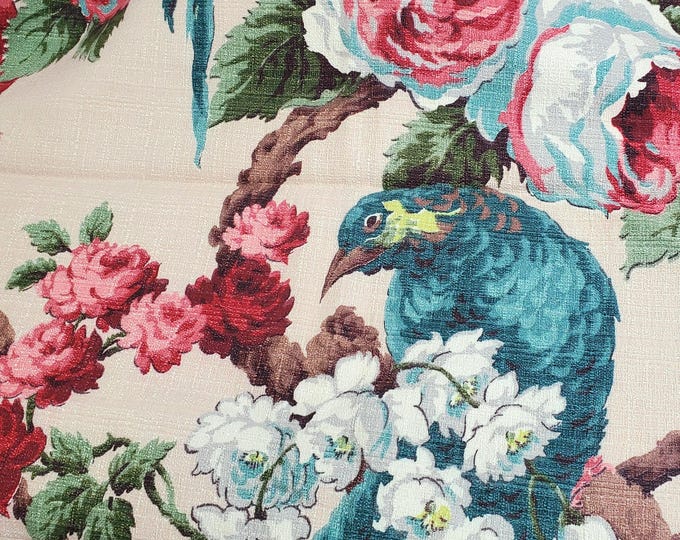 1940s-50s Dusty Pink Barkcloth FLORAL Cotton Drapery Fabric With Large ...