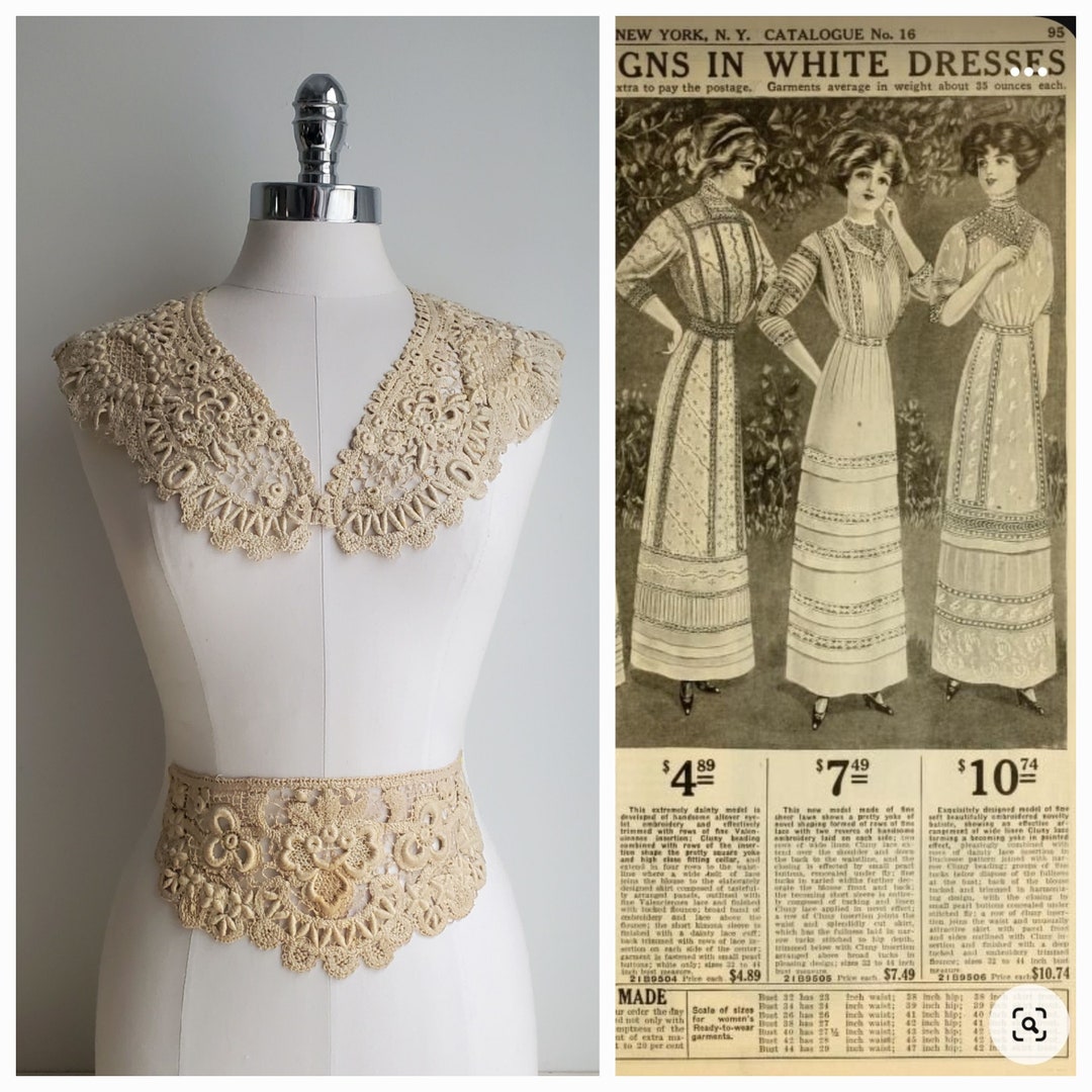 Set of Antique 1880s Embroidered Bobbin Lace Collar & Waist Piece ...