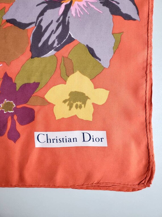 Vintage CHRISTIAN DIOR Orange Floral Silk Twill Scarf… - Gem