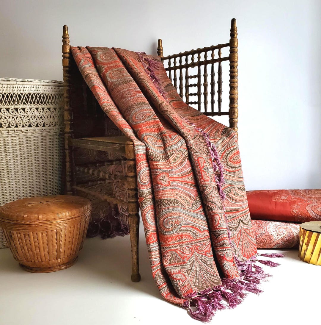 Antique C. 1880s RED Wool PAISLEY SHAWL With Silk Tassels, Victorian ...