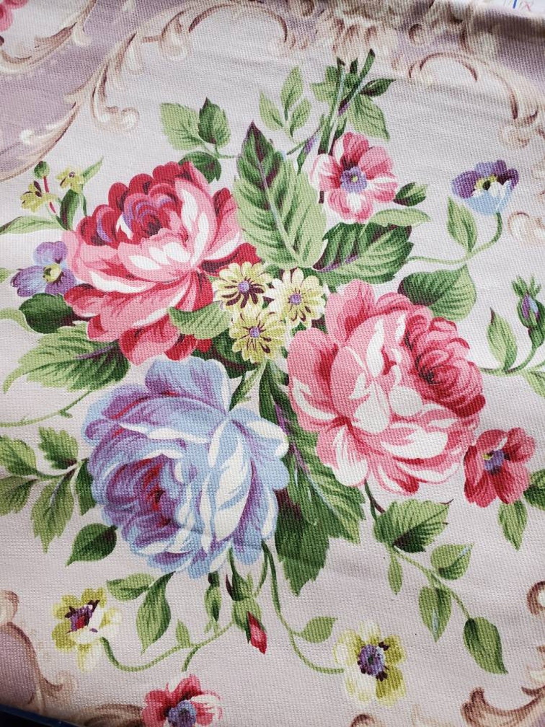 5.75yds Waverly HARTWOOD ROSES Cotton PRINT Drapery Twill Fabric, Dusty ...