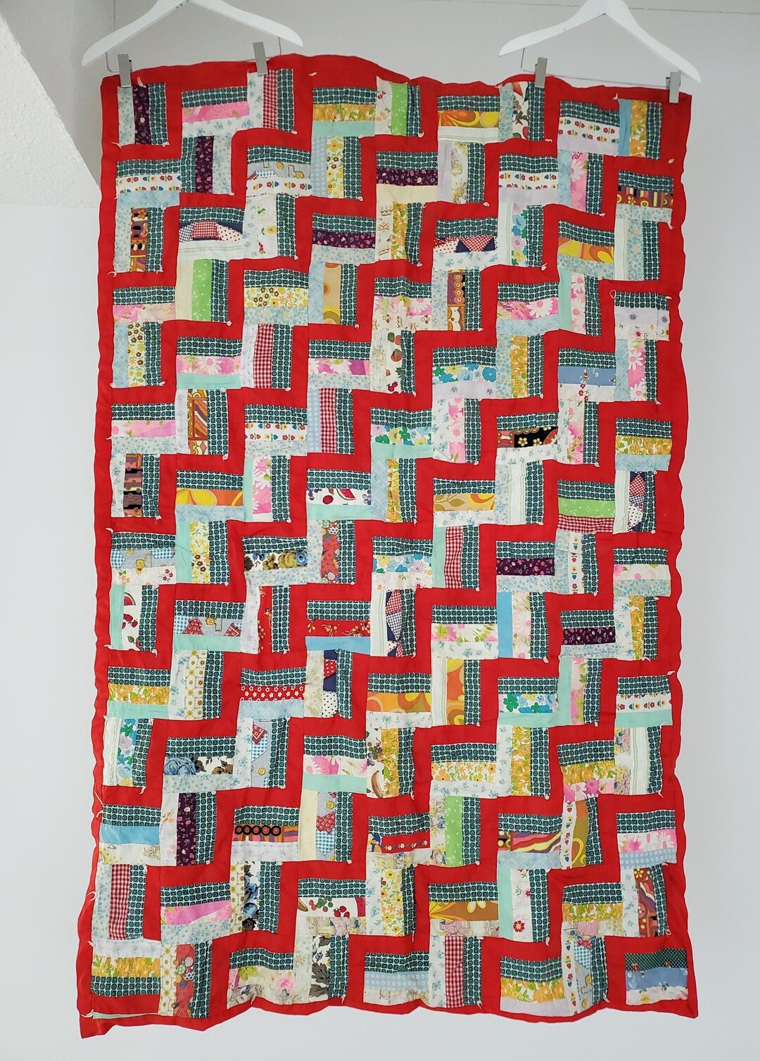 Vintage Split Rail Fence Quilt: Mid-century Patchwork Coverlet (48" X ...