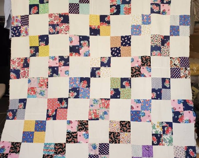 Vintage Creamy Four Patch QUILT TOP in Feedsack Prints and - Etsy