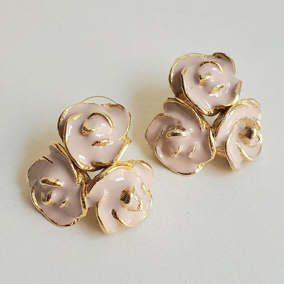 1990s CLARA STUDIO Repousse Flowers in buff pink enam… - Gem