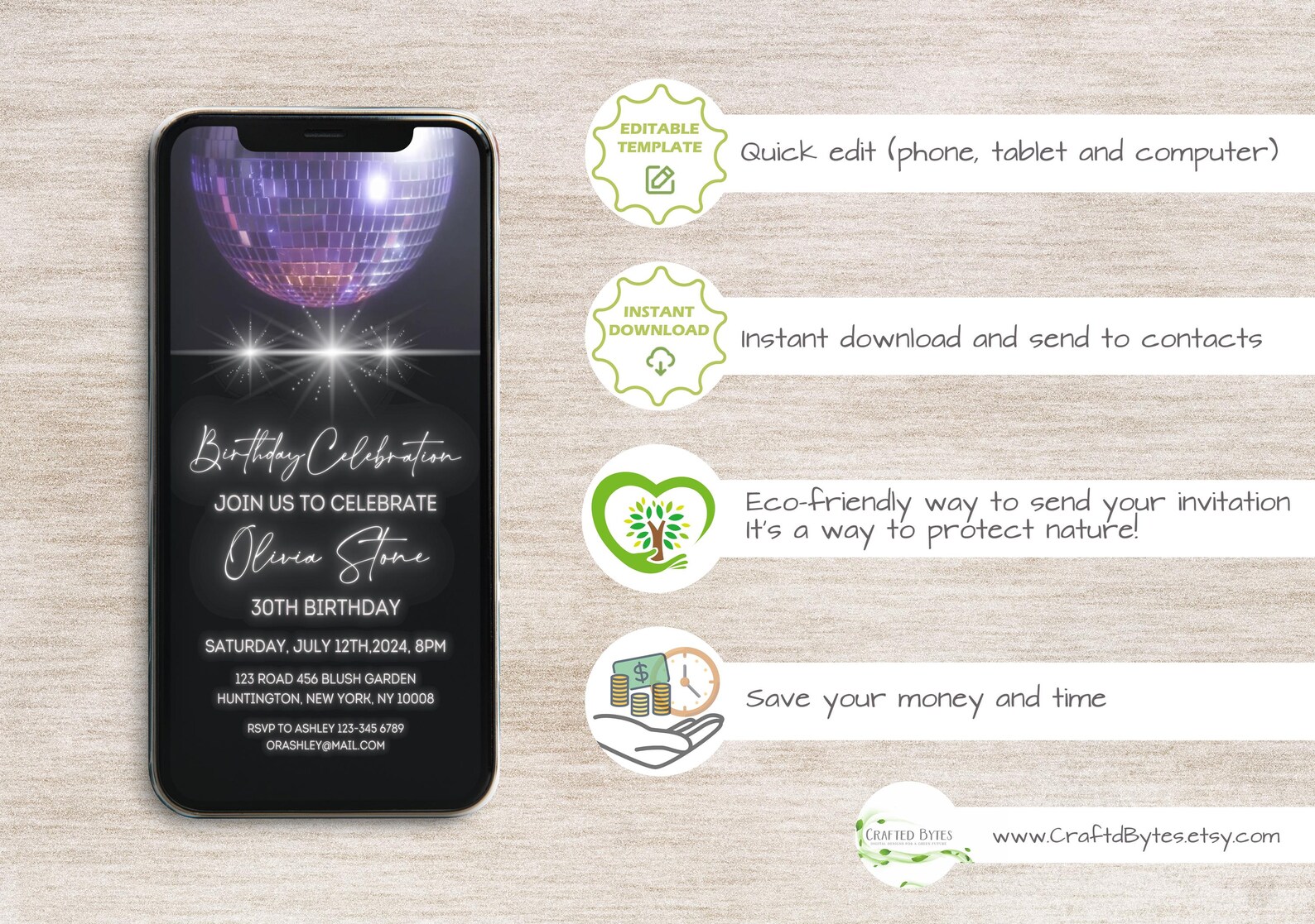 Disco Ball Invitation Template, Birthday Celebration Invite, Disco Ball ...