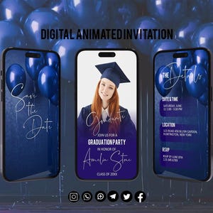 Blue Graduation Invitation Template, Editable Balloons Theme Graduation ...