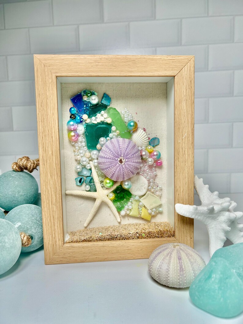 Handcrafted Coastal Shadow Box | Real Seashells | Ocean-inspired 3D ...
