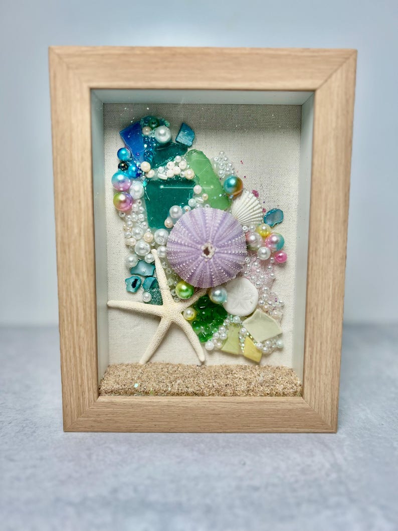 Handcrafted Coastal Shadow Box | Real Seashells | Ocean-inspired 3D ...
