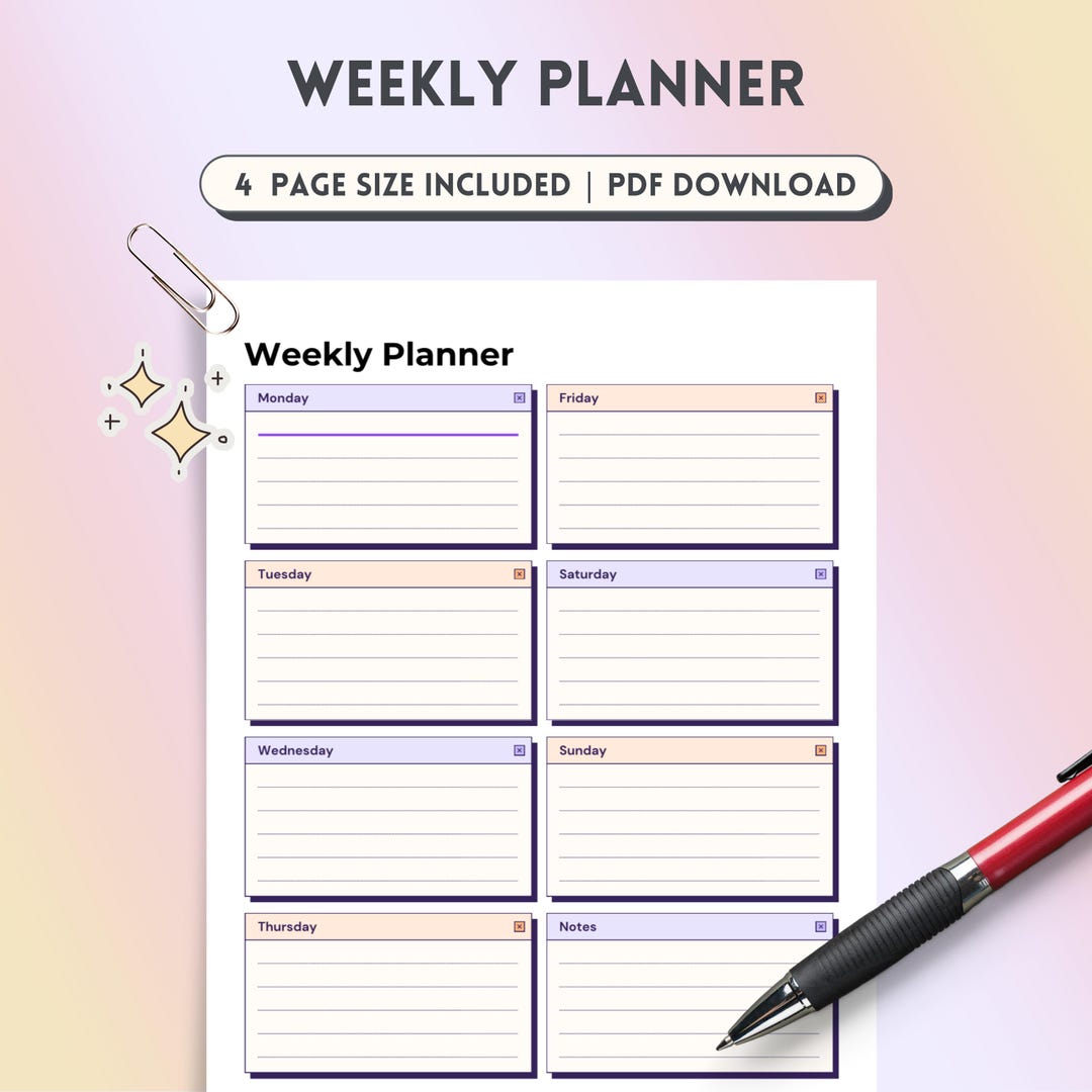 Cute Weekly Planner, Printable Weekly Planner 4 in 1, 4 Sizes Weekly ...