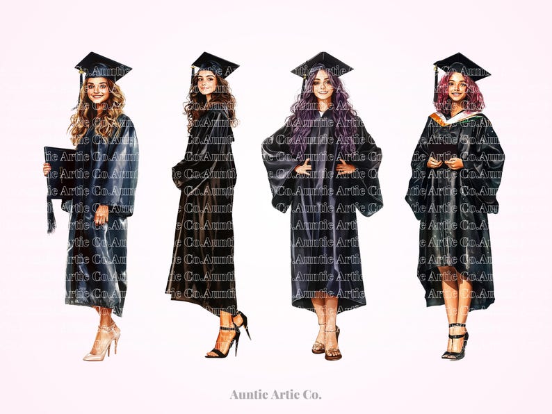 8 Pc PNG Graduation Girls Clipart, Female Graduate Illustrations ...