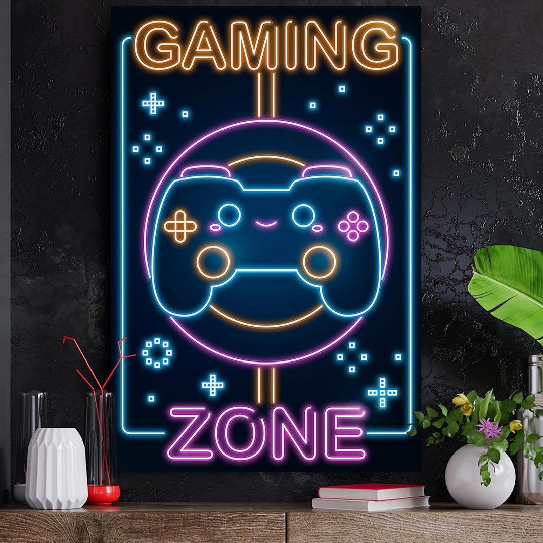 Cool Gaming Gamer Zone Neon Poster Wall Art Decor - Plexiglass Wall Art ...