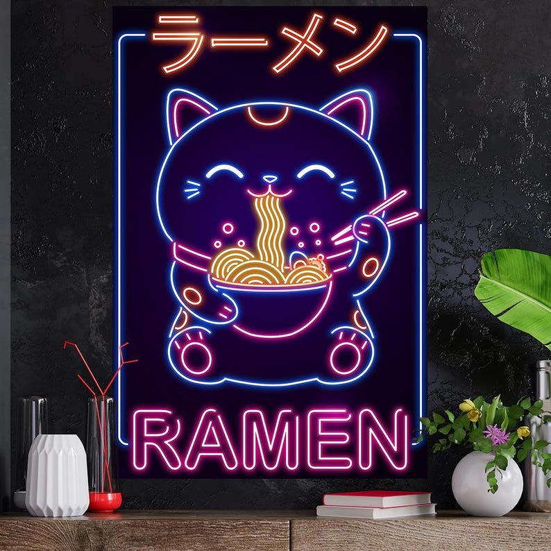 Kawaii Neon Ramen Poster Wall Art Decor - Plexiglass Wall Art - for ...