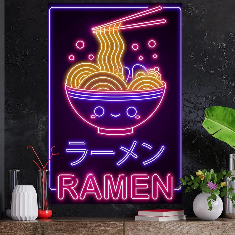 Kawaii Neon Ramen Poster Wall Art Decor - Plexiglass Wall Art - for ...