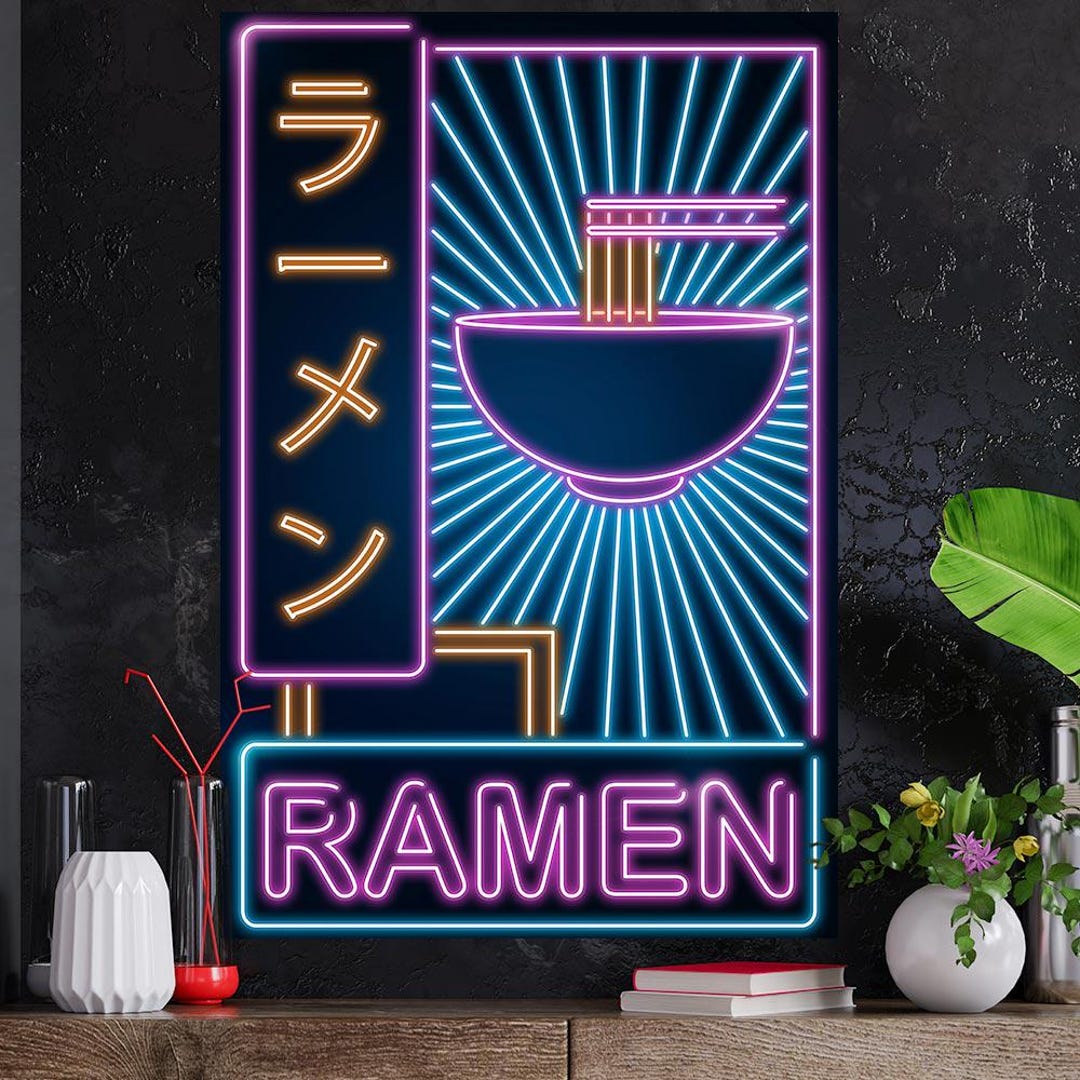 Retro Neon Ramen Poster Wall Art Decor - Plexiglass Wall Art - for ...
